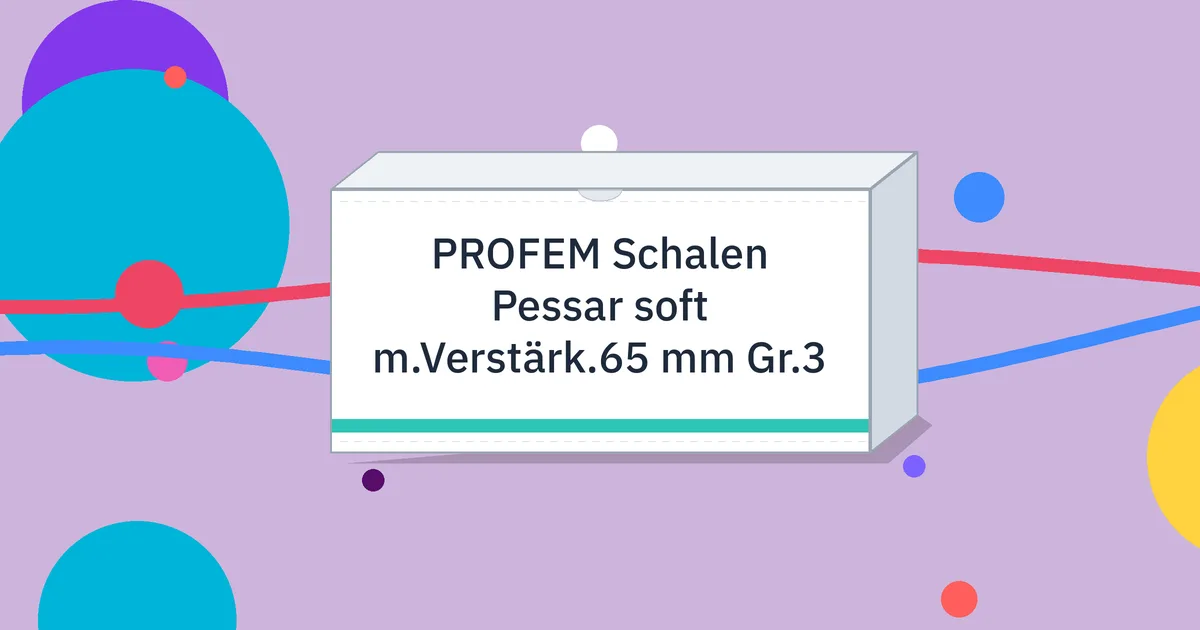 Symbolbild: Packung mit der Aufschrift PROFEM Schalen Pessar soft m.Verstärk.65 mm Gr.3 (PZN 20394082) – Verfügbarkeit und Bezug in Apotheken in Frankfurt am Main