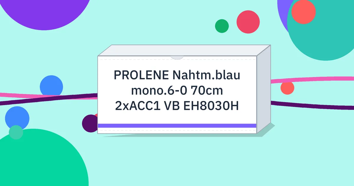 Symbolbild: Packung mit der Aufschrift PROLENE Nahtm.blau mono.6-0 70cm 2xACC1 VB EH8030H (PZN 20895619) – Verfügbarkeit und Bezug in Apotheken in Frankfurt am Main