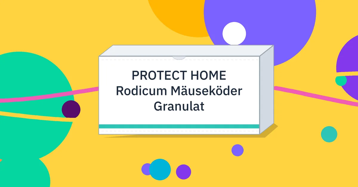 Symbolbild: Packung mit der Aufschrift PROTECT HOME Rodicum Mäuseköder Granulat (PZN 13753586) – Verfügbarkeit und Bezug in Apotheken in Frankfurt am Main