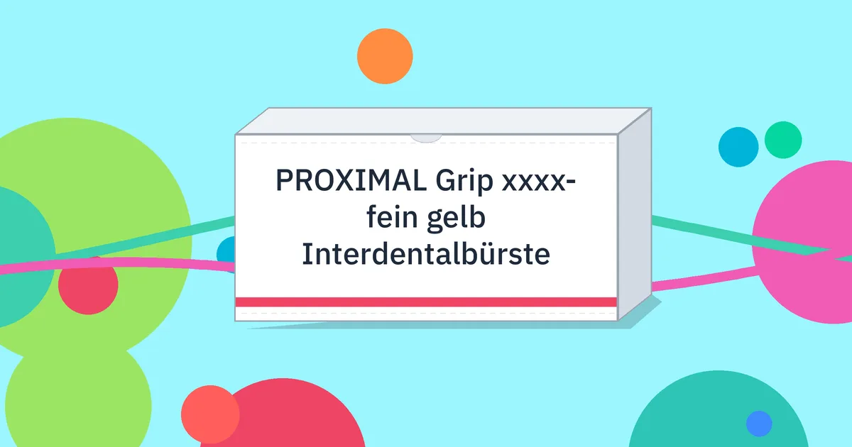 Symbolbild: Packung mit der Aufschrift PROXIMAL Grip xxxx-fein gelb Interdentalbürste (PZN 01347711) – Verfügbarkeit und Bezug in Apotheken in Frankfurt am Main
