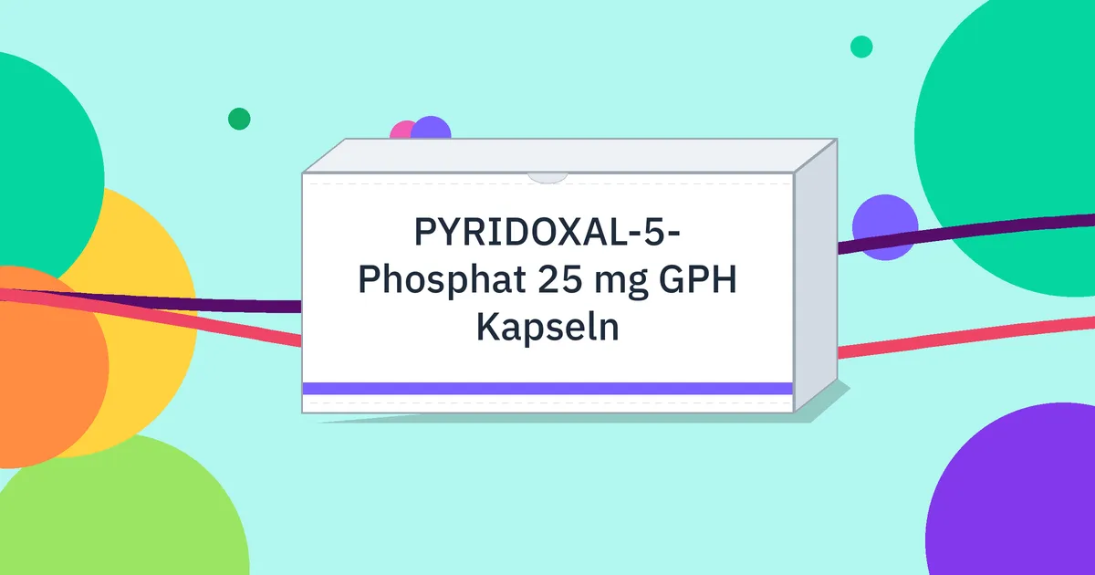 Symbolbild: Packung mit der Aufschrift PYRIDOXAL-5-Phosphat 25 mg GPH Kapseln (PZN 20091157) – Verfügbarkeit und Bezug in Apotheken in Frankfurt am Main