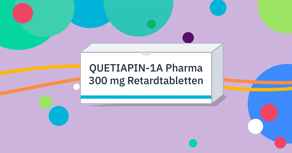 Symbolbild: Packung mit der Aufschrift QUETIAPIN-1A Pharma 300 mg Retardtabletten (PZN 09947184) – Verfügbarkeit und Bezug in Apotheken in Frankfurt am Main