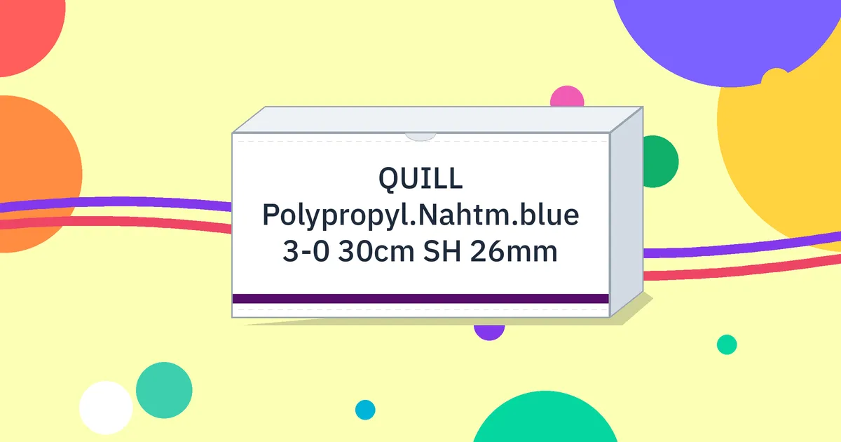 Symbolbild: Packung mit der Aufschrift QUILL Polypropyl.Nahtm.blue 3-0 30cm SH 26mm (PZN 17991058) – Verfügbarkeit und Bezug in Apotheken in Frankfurt am Main