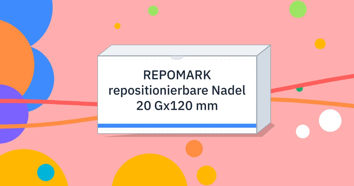 Symbolbild: Packung mit der Aufschrift REPOMARK repositionierbare Nadel 20 Gx120 mm (PZN 19736896) – Verfügbarkeit und Bezug in Apotheken in Frankfurt am Main
