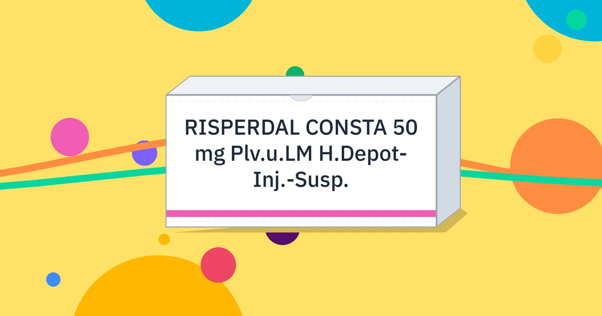 Symbolbild: Packung mit der Aufschrift RISPERDAL CONSTA 50 mg Plv.u.LM H.Depot-Inj.-Susp. (PZN 02566243) – Verfügbarkeit und Bezug in Apotheken in Frankfurt am Main