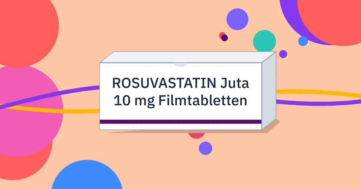 Symbolbild: Packung mit der Aufschrift ROSUVASTATIN Juta 10 mg Filmtabletten (PZN 17971877) – Verfügbarkeit und Bezug in Apotheken in Frankfurt am Main