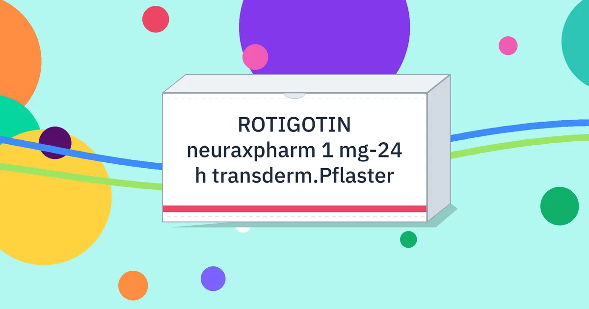 Symbolbild: Packung mit der Aufschrift ROTIGOTIN neuraxpharm 1 mg-24 h transderm.Pflaster (PZN 01147254) – Verfügbarkeit und Bezug in Apotheken in Frankfurt am Main
