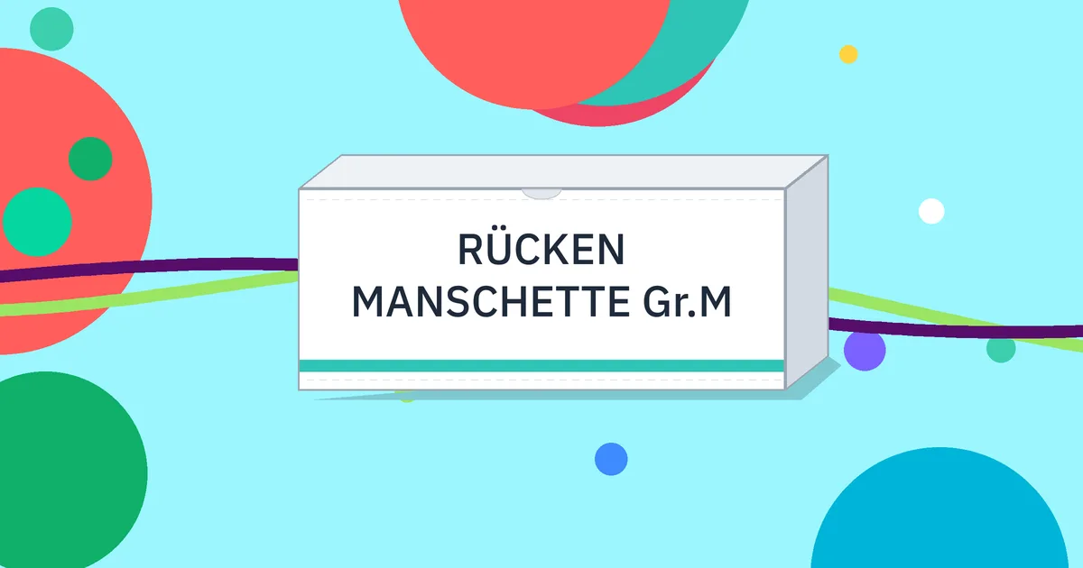 Symbolbild: Packung mit der Aufschrift RÜCKEN MANSCHETTE Gr.M (PZN 05548317) – Verfügbarkeit und Bezug in Apotheken in Frankfurt am Main