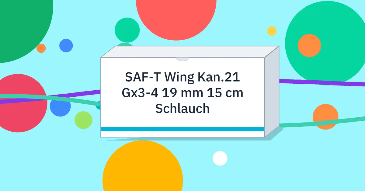 Symbolbild: Packung mit der Aufschrift SAF-T Wing Kan.21 Gx3-4 19 mm 15 cm Schlauch (PZN 07733303) – Verfügbarkeit und Bezug in Apotheken in Frankfurt am Main