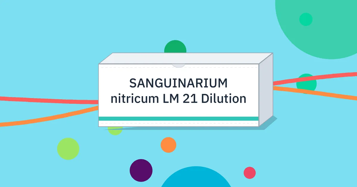 Symbolbild: Packung mit der Aufschrift SANGUINARIUM nitricum LM 21 Dilution (PZN 13181807) – Verfügbarkeit und Bezug in Apotheken in Frankfurt am Main