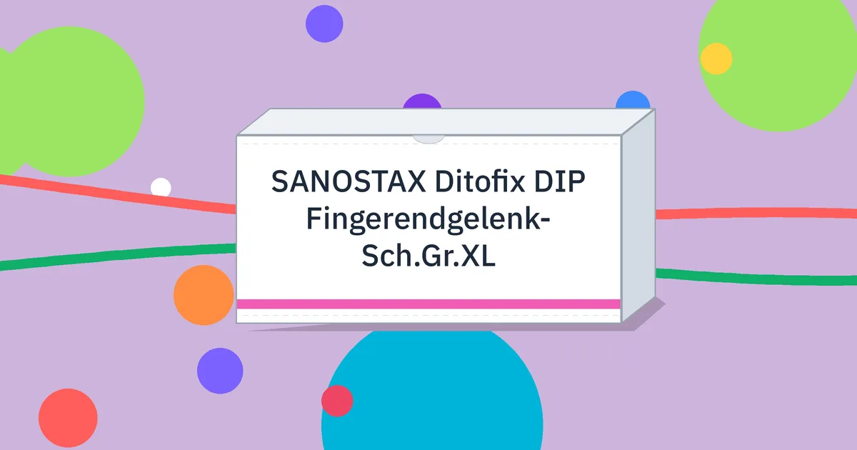 Symbolbild: Packung mit der Aufschrift SANOSTAX Ditofix DIP Fingerendgelenk-Sch.Gr.XL (PZN 13305623) – Verfügbarkeit und Bezug in Apotheken in Frankfurt am Main
