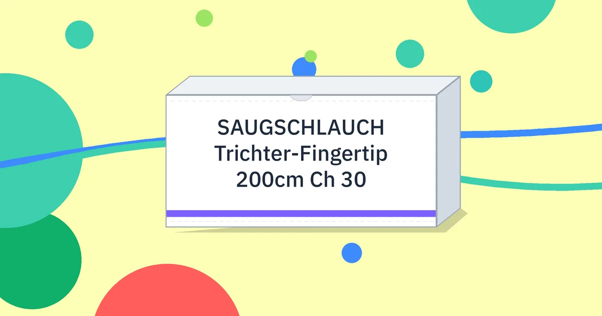 Symbolbild: Packung mit der Aufschrift SAUGSCHLAUCH Trichter-Fingertip 200cm Ch 30 (PZN 13818819) – Verfügbarkeit und Bezug in Apotheken in Frankfurt am Main