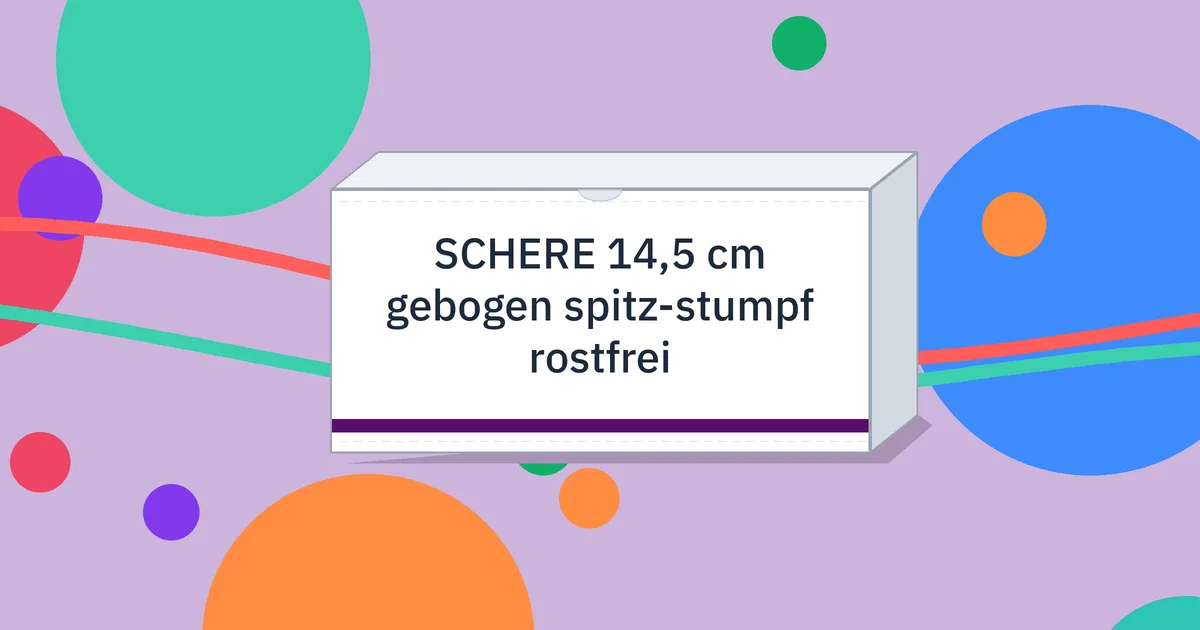 Symbolbild: Packung mit der Aufschrift SCHERE 14,5 cm gebogen spitz-stumpf rostfrei (PZN 06804917) – Verfügbarkeit und Bezug in Apotheken in Frankfurt am Main