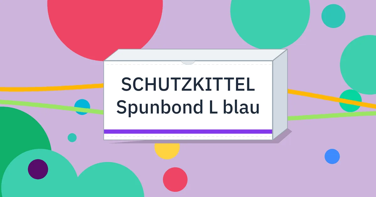 Symbolbild: Packung mit der Aufschrift SCHUTZKITTEL Spunbond L blau (PZN 20205922) – Verfügbarkeit und Bezug in Apotheken in Frankfurt am Main