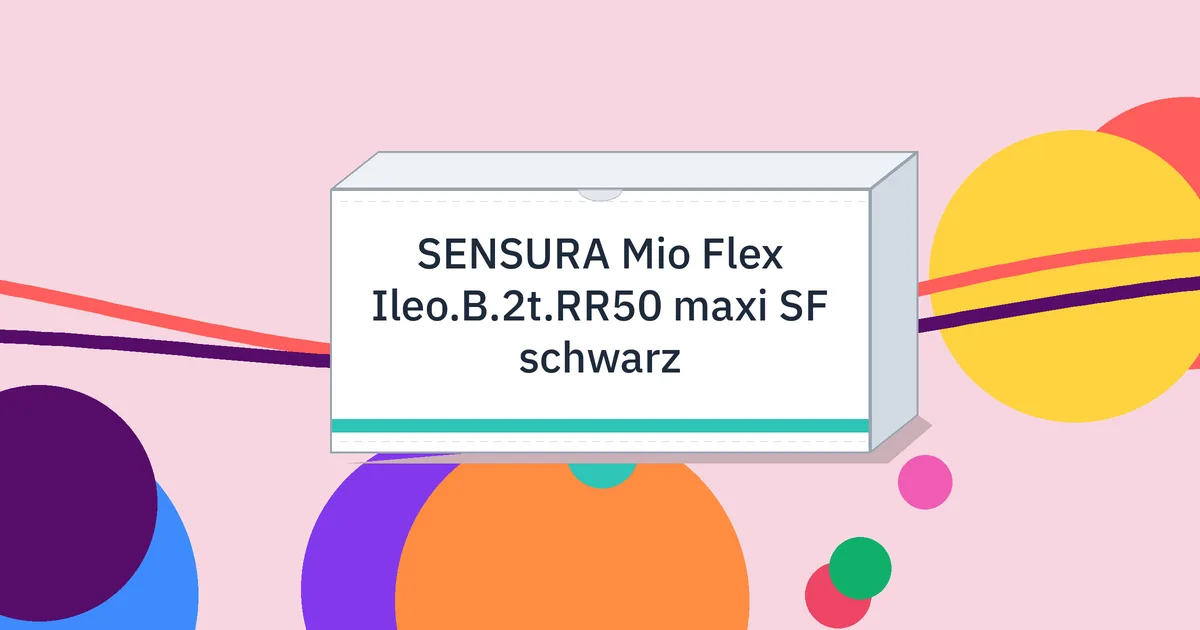 Symbolbild: Packung mit der Aufschrift SENSURA Mio Flex Ileo.B.2t.RR50 maxi SF schwarz (PZN 19974756) – Verfügbarkeit und Bezug in Apotheken in Frankfurt am Main
