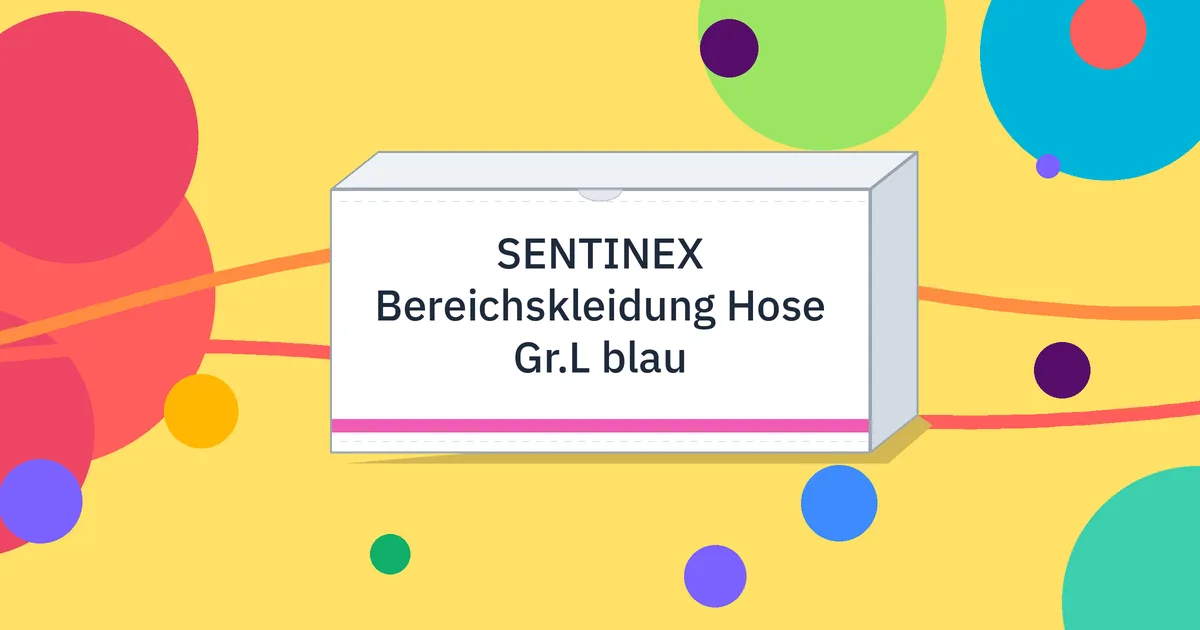 Symbolbild: Packung mit der Aufschrift SENTINEX Bereichskleidung Hose Gr.L blau (PZN 09286423) – Verfügbarkeit und Bezug in Apotheken in Frankfurt am Main