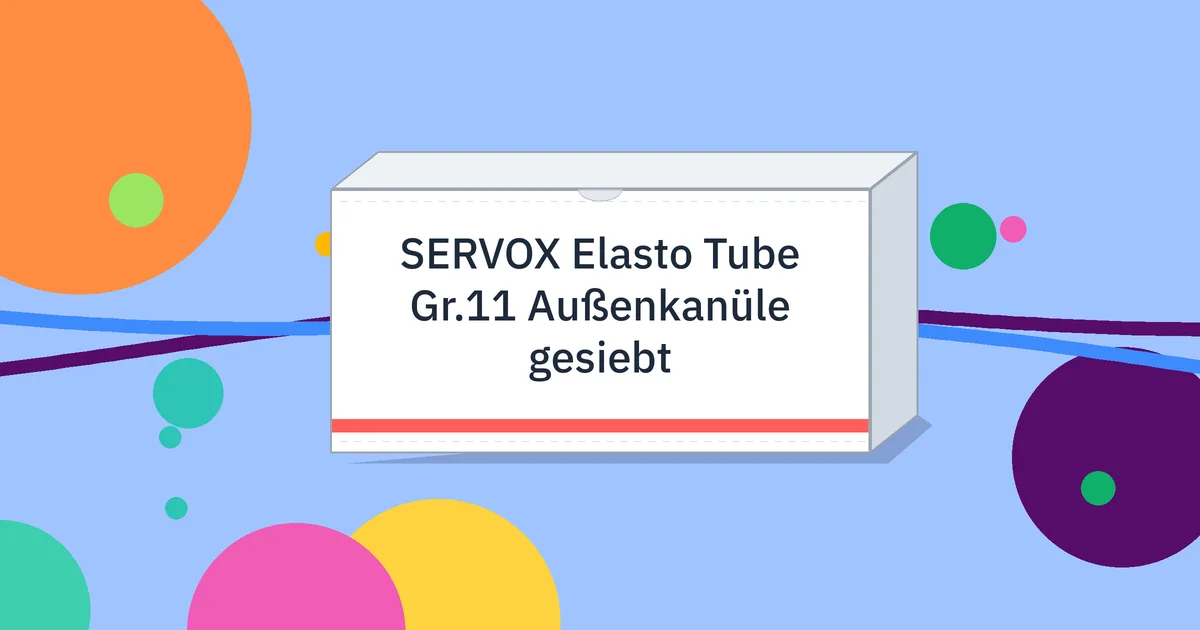 Symbolbild: Packung mit der Aufschrift SERVOX Elasto Tube Gr.11 Außenkanüle gesiebt (PZN 07424513) – Verfügbarkeit und Bezug in Apotheken in Frankfurt am Main