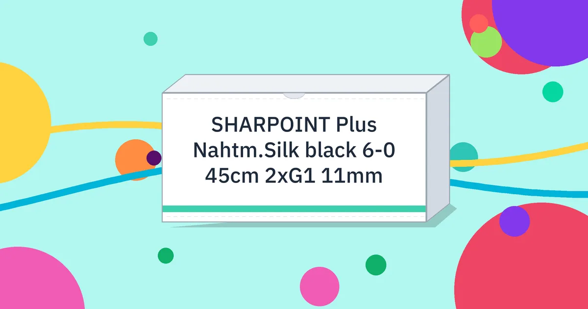 Symbolbild: Packung mit der Aufschrift SHARPOINT Plus Nahtm.Silk black 6-0 45cm 2xG1 11mm (PZN 17994660) – Verfügbarkeit und Bezug in Apotheken in Frankfurt am Main