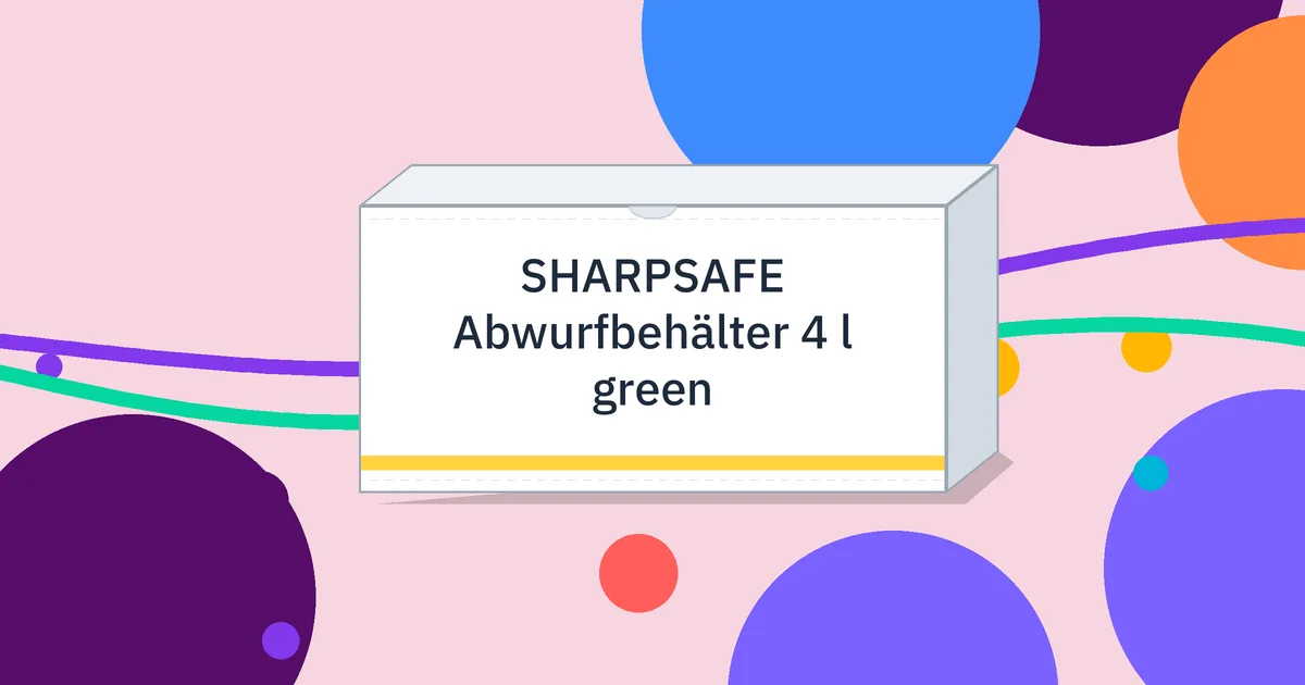 Symbolbild: Packung mit der Aufschrift SHARPSAFE Abwurfbehälter 4 l green (PZN 18448327) – Verfügbarkeit und Bezug in Apotheken in Frankfurt am Main