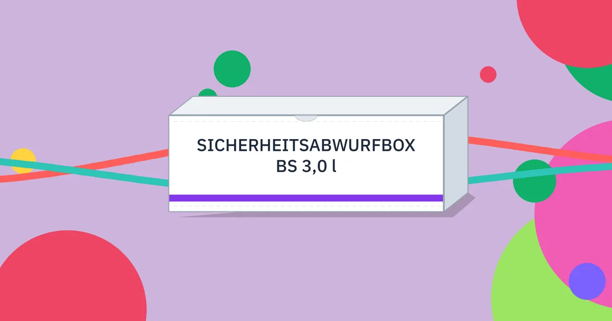 Symbolbild: Packung mit der Aufschrift SICHERHEITSABWURFBOX BS 3,0 l (PZN 09106852) – Verfügbarkeit und Bezug in Apotheken in Frankfurt am Main