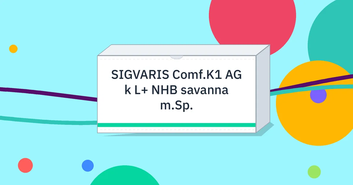 Symbolbild: Packung mit der Aufschrift SIGVARIS Comf.K1 AG k L+ NHB savanna m.Sp. (PZN 17099391) – Verfügbarkeit und Bezug in Apotheken in Frankfurt am Main