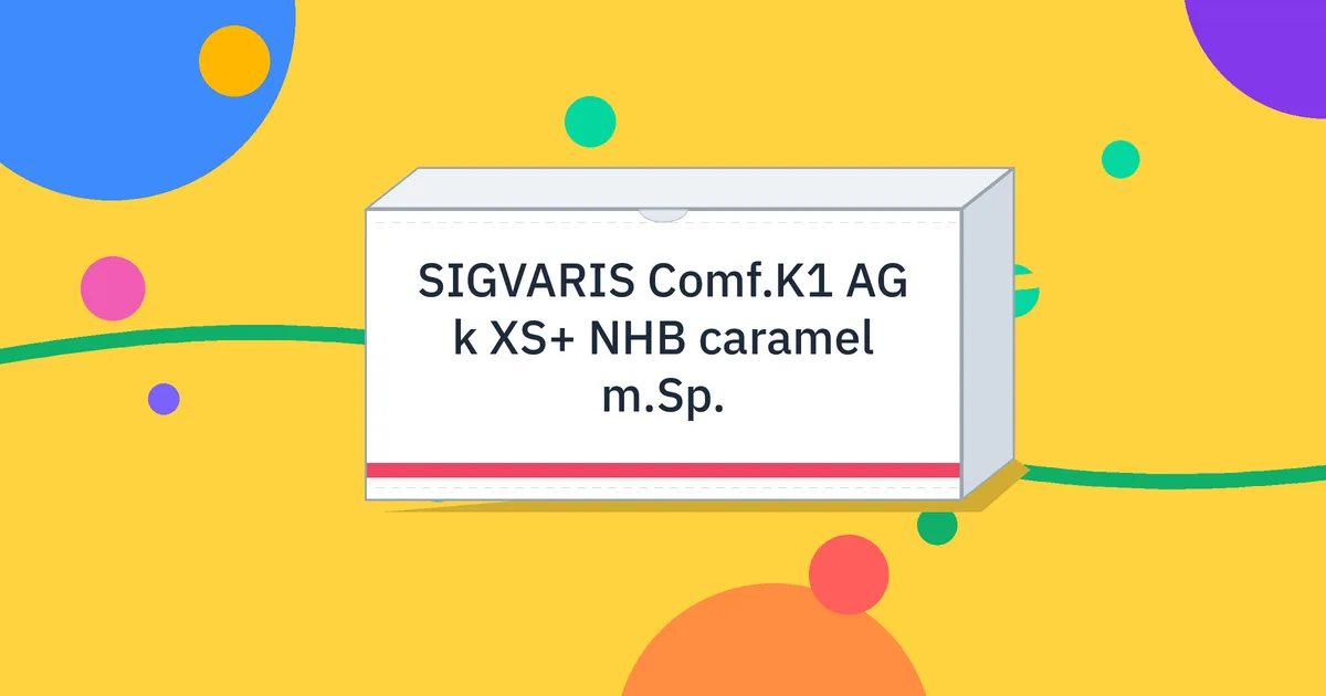 Symbolbild: Packung mit der Aufschrift SIGVARIS Comf.K1 AG k XS+ NHB caramel m.Sp. (PZN 17097535) – Verfügbarkeit und Bezug in Apotheken in Frankfurt am Main
