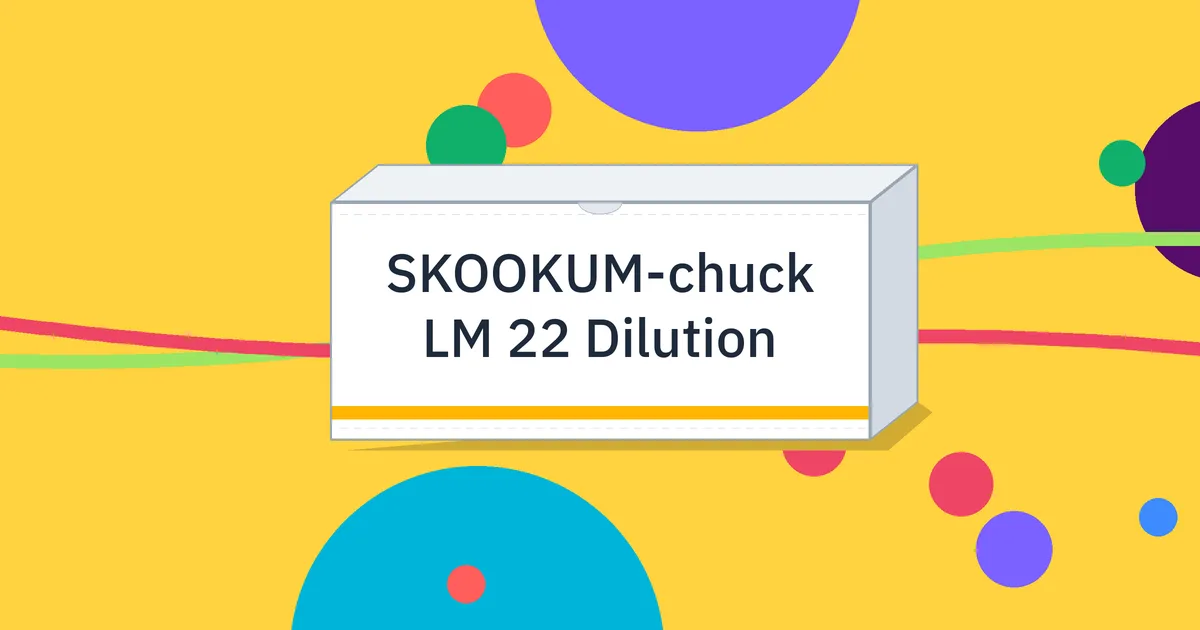 Symbolbild: Packung mit der Aufschrift SKOOKUM-chuck LM 22 Dilution (PZN 13191668) – Verfügbarkeit und Bezug in Apotheken in Frankfurt am Main