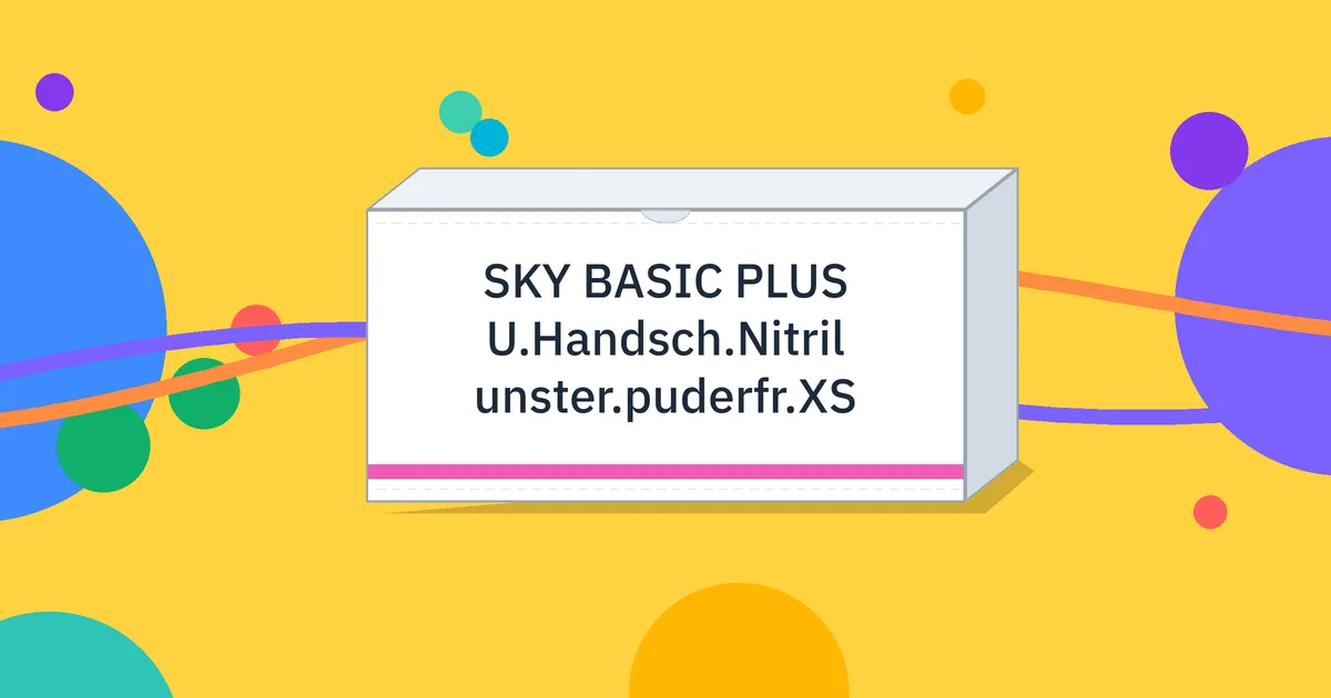 Symbolbild: Packung mit der Aufschrift SKY BASIC PLUS U.Handsch.Nitril unster.puderfr.XS (PZN 15570252) – Verfügbarkeit und Bezug in Apotheken in Frankfurt am Main