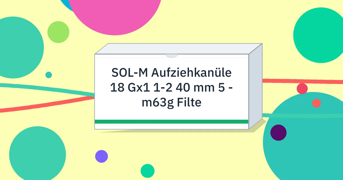 Symbolbild: Packung mit der Aufschrift SOL-M Aufziehkanüle 18 Gx1 1-2 40 mm 5 -m63g Filte (PZN 17618224) – Verfügbarkeit und Bezug in Apotheken in Frankfurt am Main