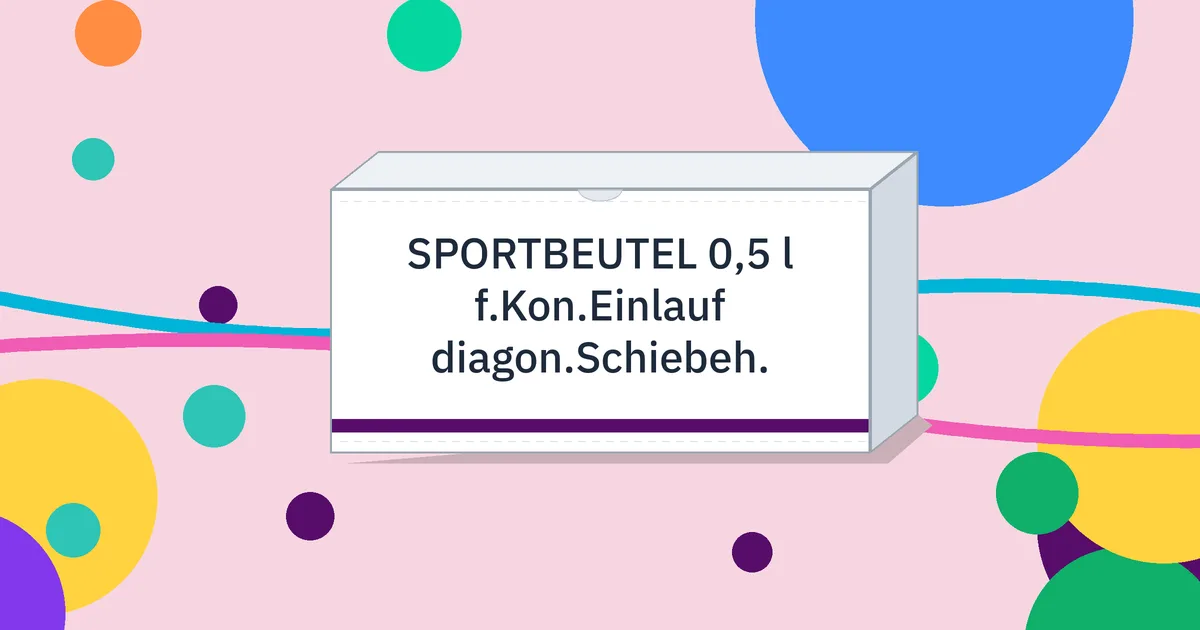 Symbolbild: Packung mit der Aufschrift SPORTBEUTEL 0,5 l f.Kon.Einlauf diagon.Schiebeh. (PZN 05358031) – Verfügbarkeit und Bezug in Apotheken in Frankfurt am Main