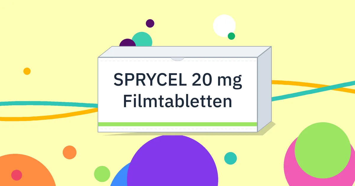 Symbolbild: Packung mit der Aufschrift SPRYCEL 20 mg Filmtabletten (PZN 00283469) – Verfügbarkeit und Bezug in Apotheken in Frankfurt am Main