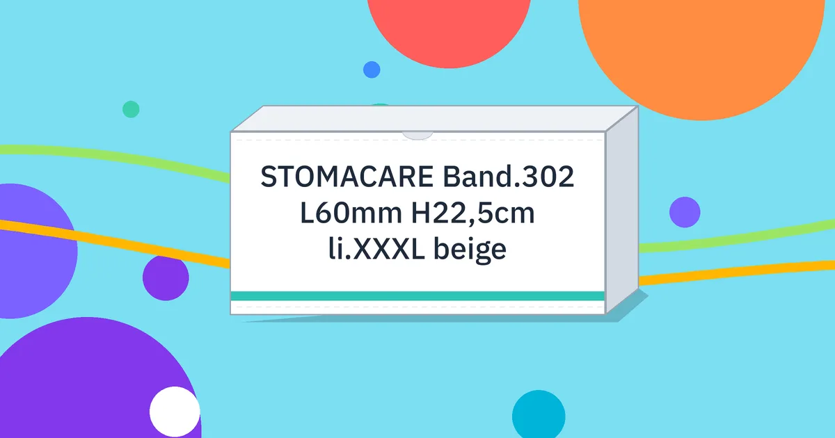 Symbolbild: Packung mit der Aufschrift STOMACARE Band.302 L60mm H22,5cm li.XXXL beige (PZN 10840089) – Verfügbarkeit und Bezug in Apotheken in Frankfurt am Main