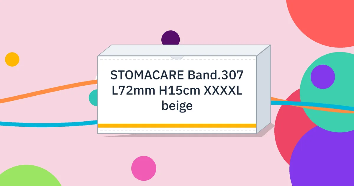 Symbolbild: Packung mit der Aufschrift STOMACARE Band.307 L72mm H15cm XXXXL beige (PZN 06432120) – Verfügbarkeit und Bezug in Apotheken in Frankfurt am Main