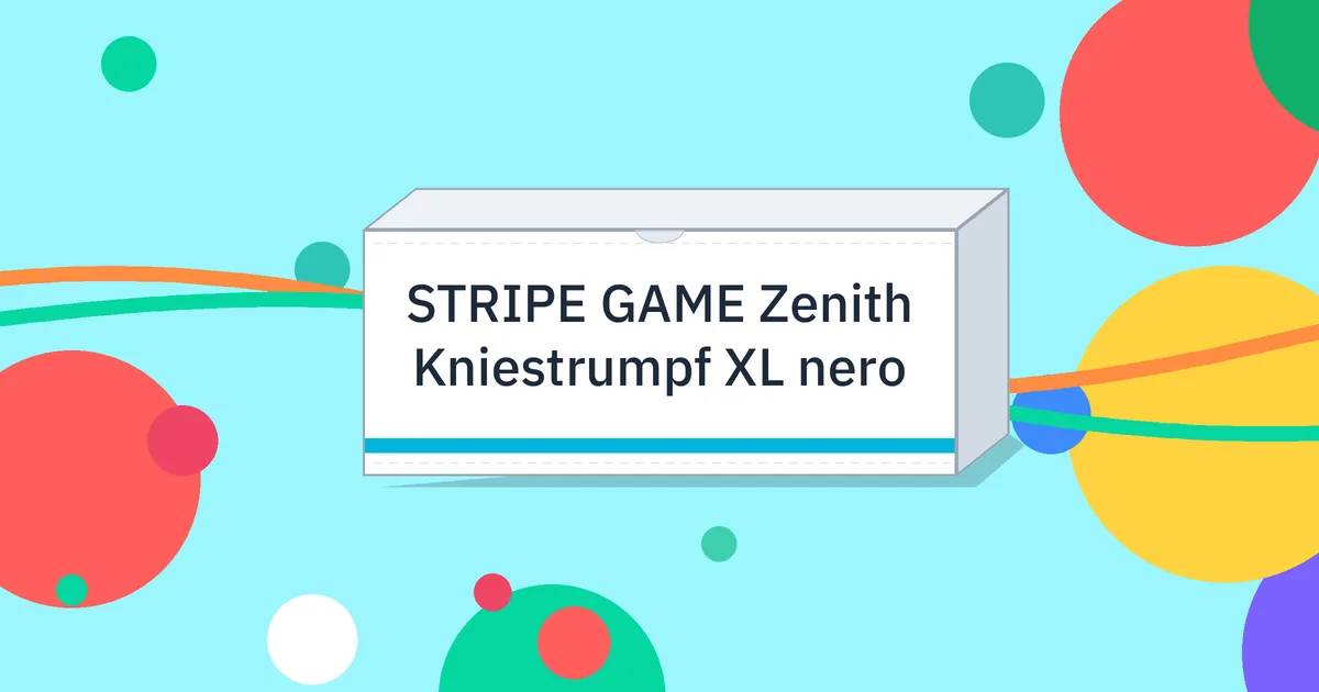 Symbolbild: Packung mit der Aufschrift STRIPE GAME Zenith Kniestrumpf XL nero (PZN 20209133) – Verfügbarkeit und Bezug in Apotheken in Frankfurt am Main