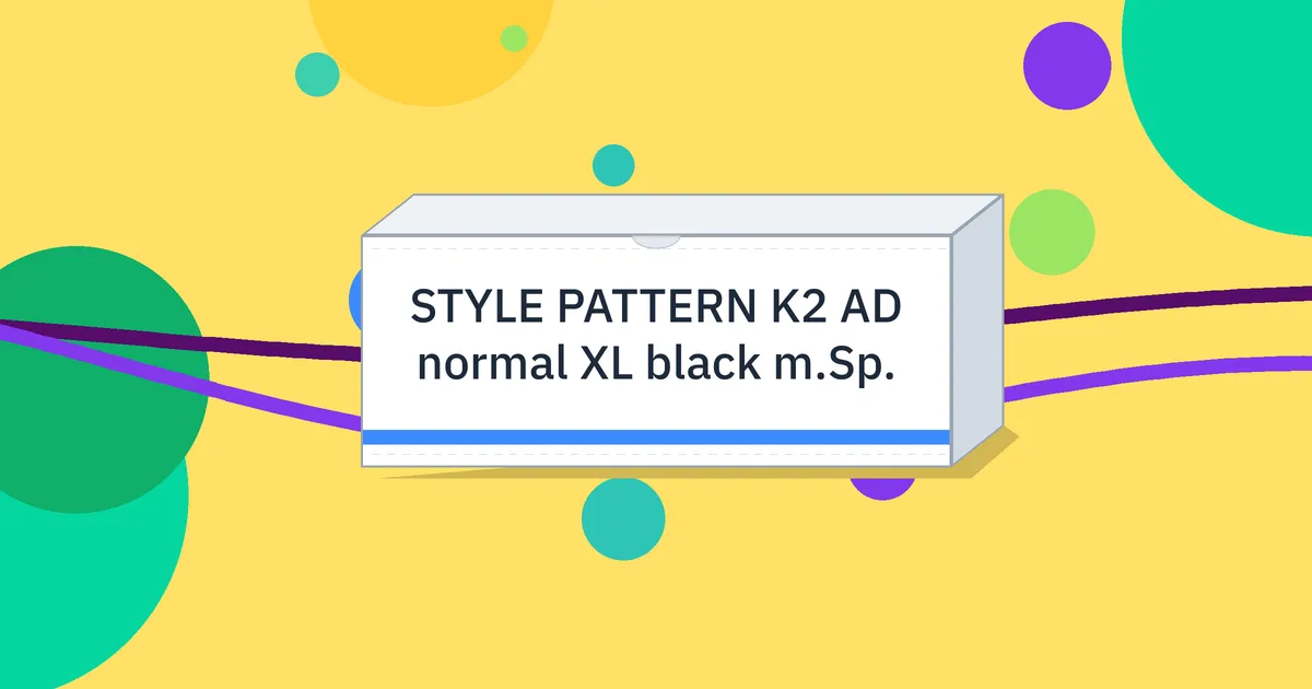 Symbolbild: Packung mit der Aufschrift STYLE PATTERN K2 AD normal XL black m.Sp. (PZN 19695275) – Verfügbarkeit und Bezug in Apotheken in Frankfurt am Main