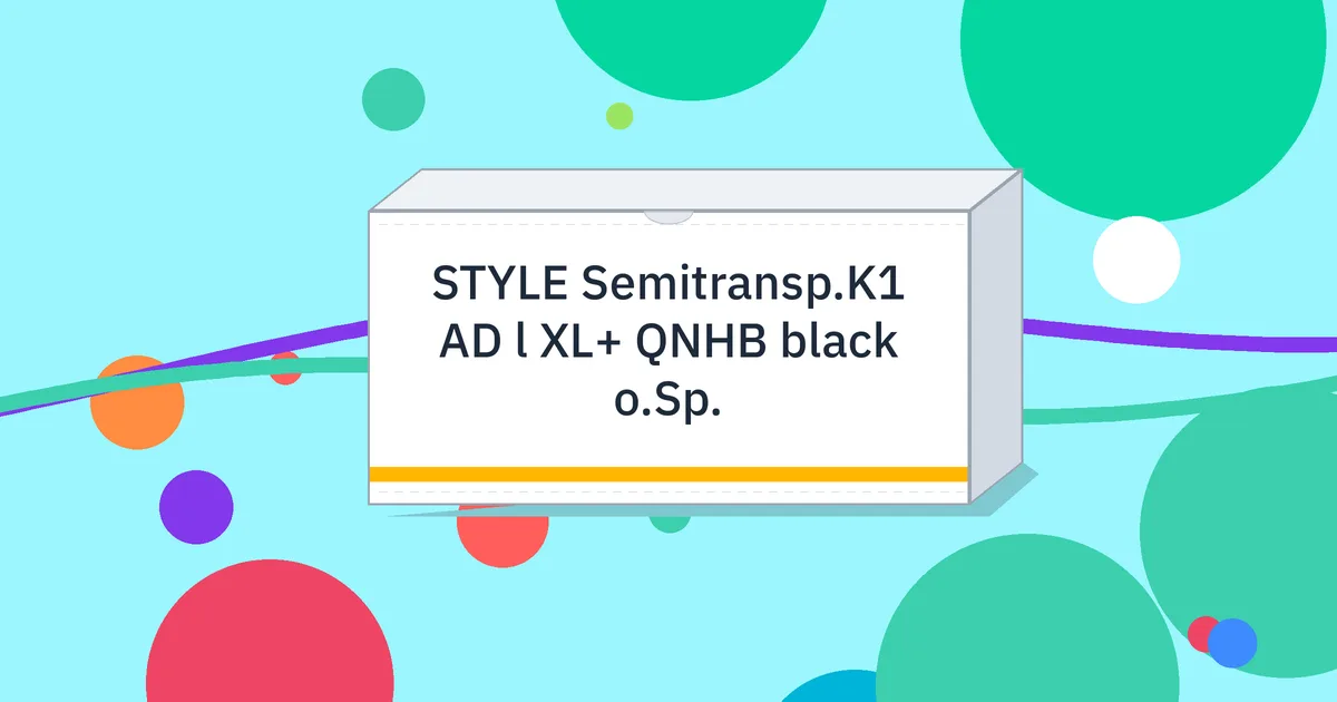 Symbolbild: Packung mit der Aufschrift STYLE Semitransp.K1 AD l XL+ QNHB black o.Sp. (PZN 18869253) – Verfügbarkeit und Bezug in Apotheken in Frankfurt am Main