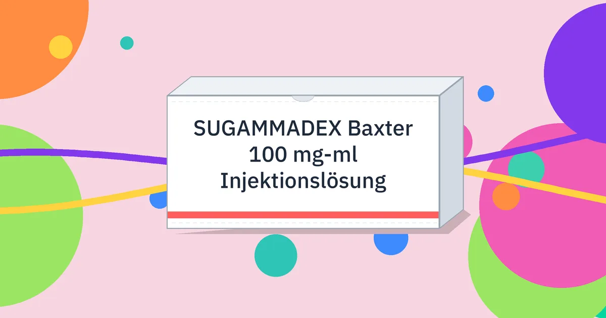 Symbolbild: Packung mit der Aufschrift SUGAMMADEX Baxter 100 mg-ml Injektionslösung (PZN 18823469) – Verfügbarkeit und Bezug in Apotheken in Frankfurt am Main
