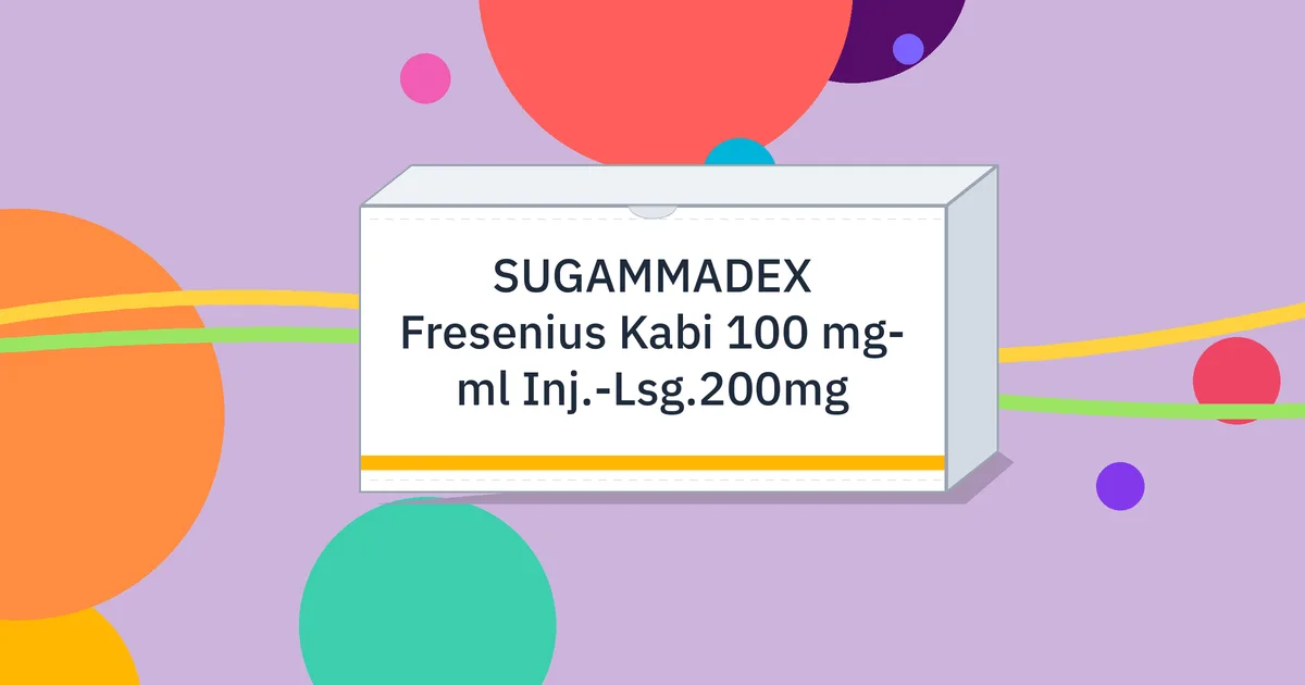 Symbolbild: Packung mit der Aufschrift SUGAMMADEX Fresenius Kabi 100 mg-ml Inj.-Lsg.200mg (PZN 18227595) – Verfügbarkeit und Bezug in Apotheken in Frankfurt am Main