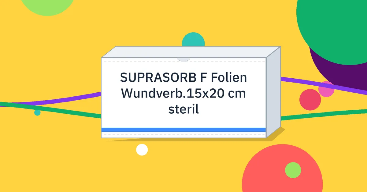 Symbolbild: Packung mit der Aufschrift SUPRASORB F Folien Wundverb.15x20 cm steril (PZN 00562488) – Verfügbarkeit und Bezug in Apotheken in Frankfurt am Main