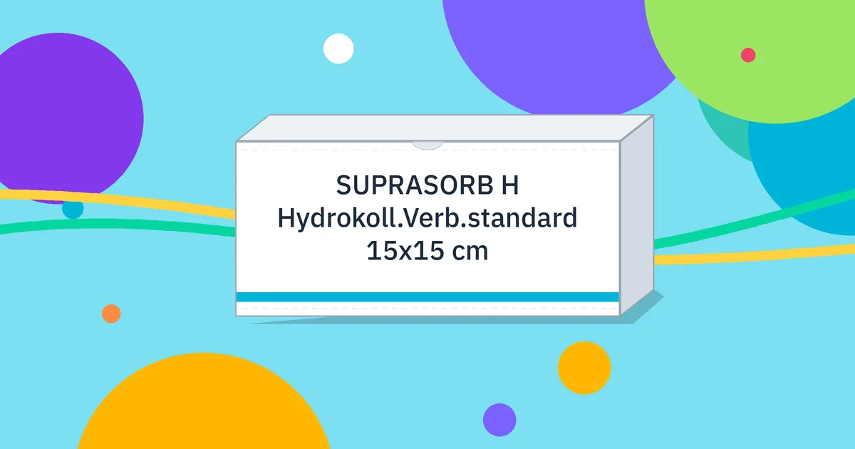 Symbolbild: Packung mit der Aufschrift SUPRASORB H Hydrokoll.Verb.standard 15x15 cm (PZN 13345373) – Verfügbarkeit und Bezug in Apotheken in Frankfurt am Main