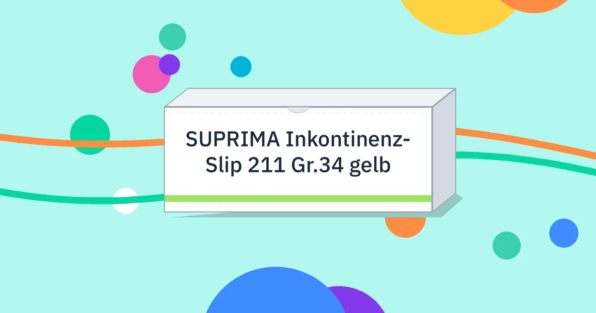 Symbolbild: Packung mit der Aufschrift SUPRIMA Inkontinenz-Slip 211 Gr.34 gelb (PZN 00708526) – Verfügbarkeit und Bezug in Apotheken in Frankfurt am Main