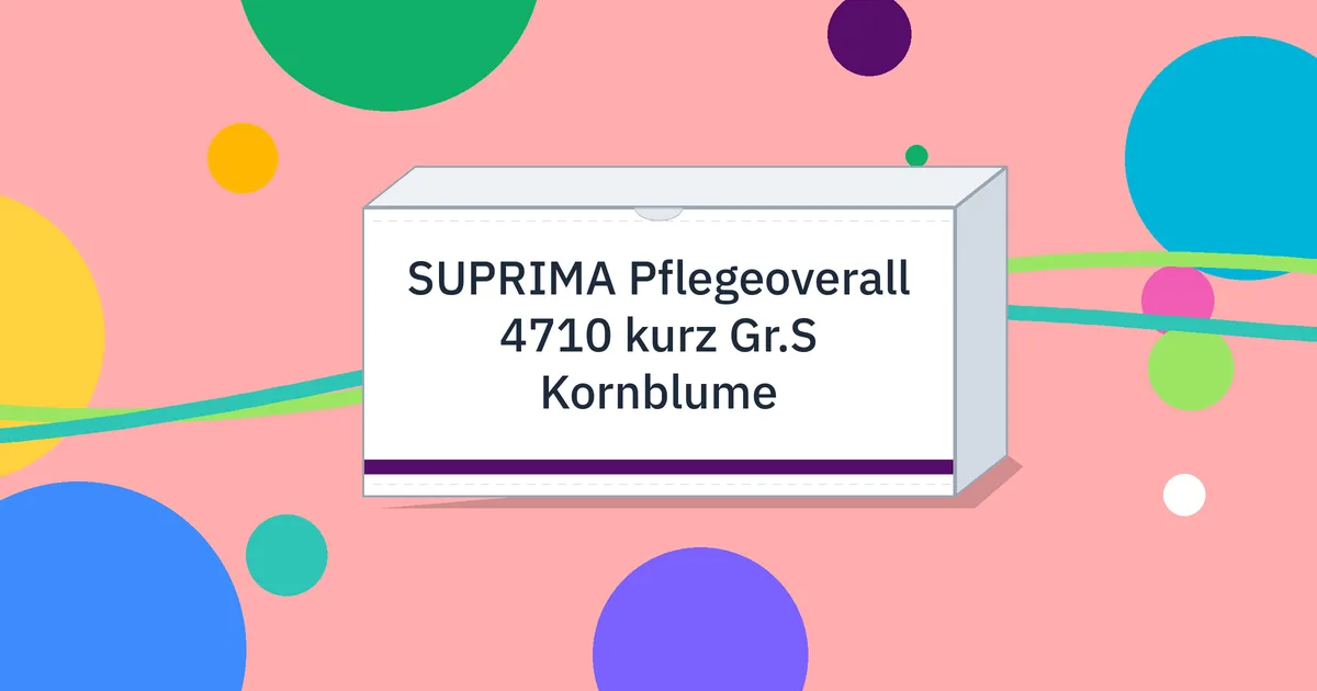 Symbolbild: Packung mit der Aufschrift SUPRIMA Pflegeoverall 4710 kurz Gr.S Kornblume (PZN 05397462) – Verfügbarkeit und Bezug in Apotheken in Frankfurt am Main