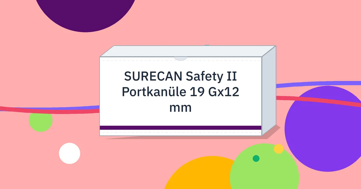 Symbolbild: Packung mit der Aufschrift SURECAN Safety II Portkanüle 19 Gx12 mm (PZN 20691259) – Verfügbarkeit und Bezug in Apotheken in Frankfurt am Main