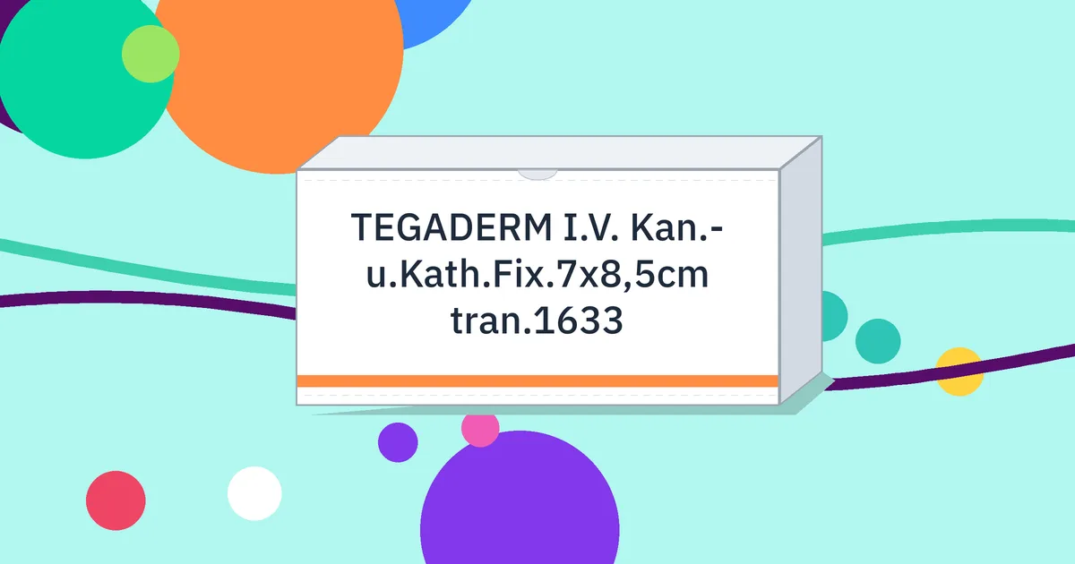 Symbolbild: Packung mit der Aufschrift TEGADERM I.V. Kan.-u.Kath.Fix.7x8,5cm tran.1633 (PZN 18651548) – Verfügbarkeit und Bezug in Apotheken in Frankfurt am Main