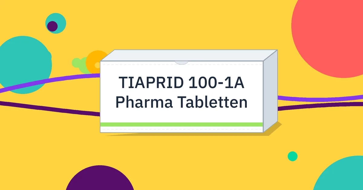 Symbolbild: Packung mit der Aufschrift TIAPRID 100-1A Pharma Tabletten (PZN 04049894) – Verfügbarkeit und Bezug in Apotheken in Frankfurt am Main