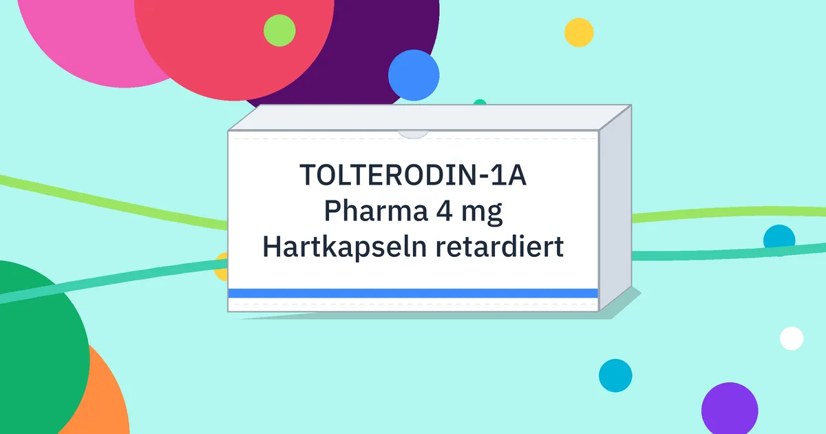 Symbolbild: Packung mit der Aufschrift TOLTERODIN-1A Pharma 4 mg Hartkapseln retardiert (PZN 01620615) – Verfügbarkeit und Bezug in Apotheken in Frankfurt am Main