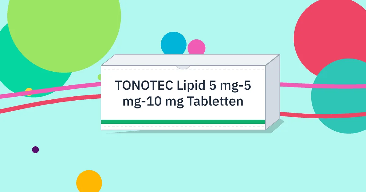 Symbolbild: Packung mit der Aufschrift TONOTEC Lipid 5 mg-5 mg-10 mg Tabletten (PZN 16926610) – Verfügbarkeit und Bezug in Apotheken in Frankfurt am Main