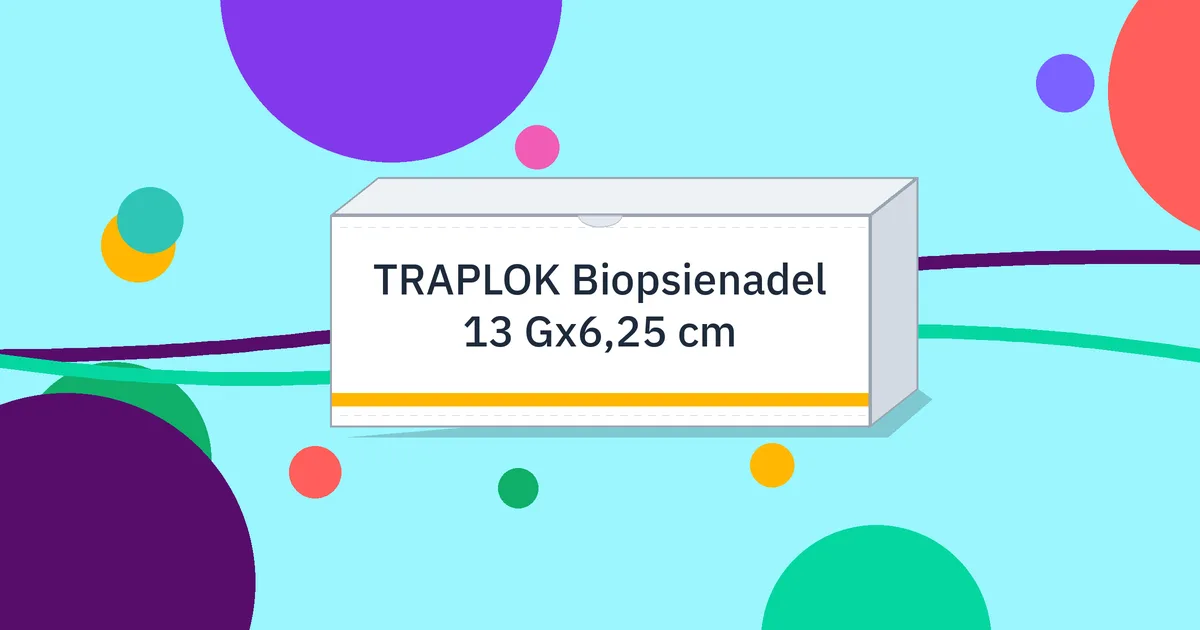 Symbolbild: Packung mit der Aufschrift TRAPLOK Biopsienadel 13 Gx6,25 cm (PZN 06772689) – Verfügbarkeit und Bezug in Apotheken in Frankfurt am Main