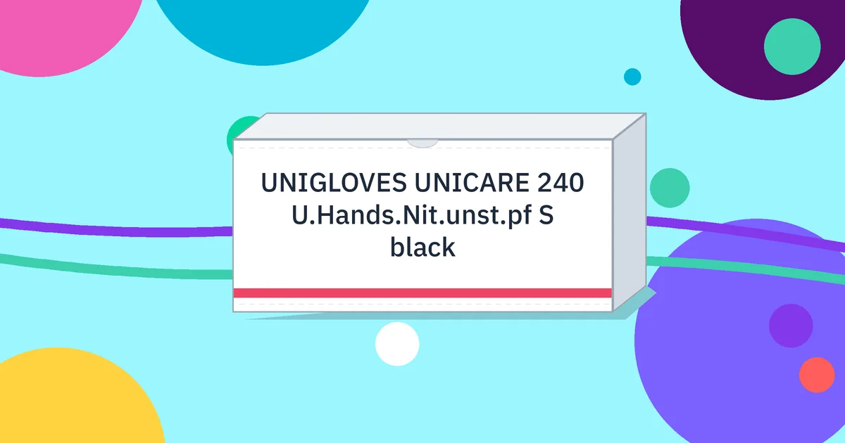 Symbolbild: Packung mit der Aufschrift UNIGLOVES UNICARE 240 U.Hands.Nit.unst.pf S black (PZN 19537576) – Verfügbarkeit und Bezug in Apotheken in Frankfurt am Main