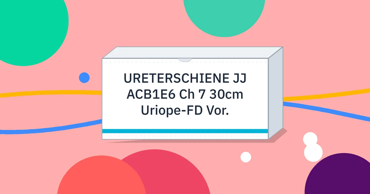 Symbolbild: Packung mit der Aufschrift URETERSCHIENE JJ ACB1E6 Ch 7 30cm Uriope-FD Vor. (PZN 00515187) – Verfügbarkeit und Bezug in Apotheken in Frankfurt am Main